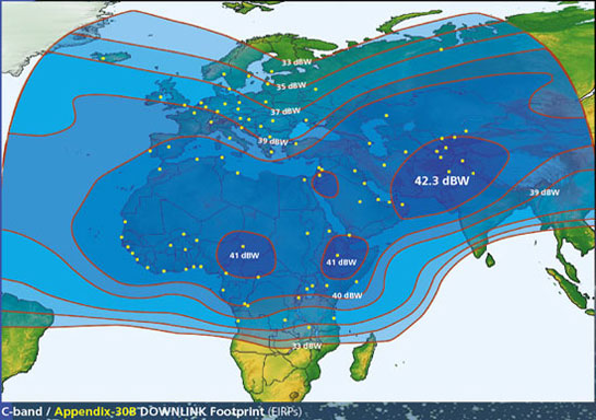 Satellite Arabsat 5A (zones de couverture, fréquences, pointage)