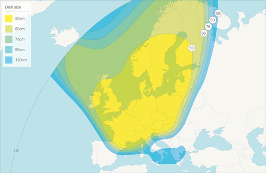 Satellite ASTRA 2B (zones de couverture, fréquences, pointage)
