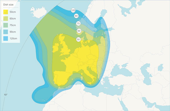 Satellite ASTRA 2B (zones de couverture, fréquences, pointage)