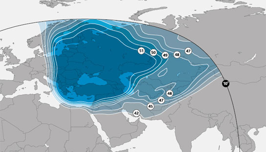 Satellite ASTRA 5B (zones de couverture, fréquences, pointage)
