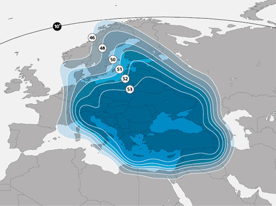 Satellite ASTRA 5B (zones de couverture, fréquences, pointage)