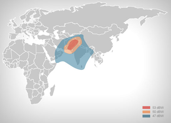 Satellite Paksat 1R (zones de couverture, fréquences, pointage)