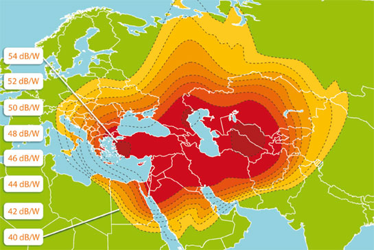 Satellite Türksat 2A (zones de couverture, fréquences, pointage)